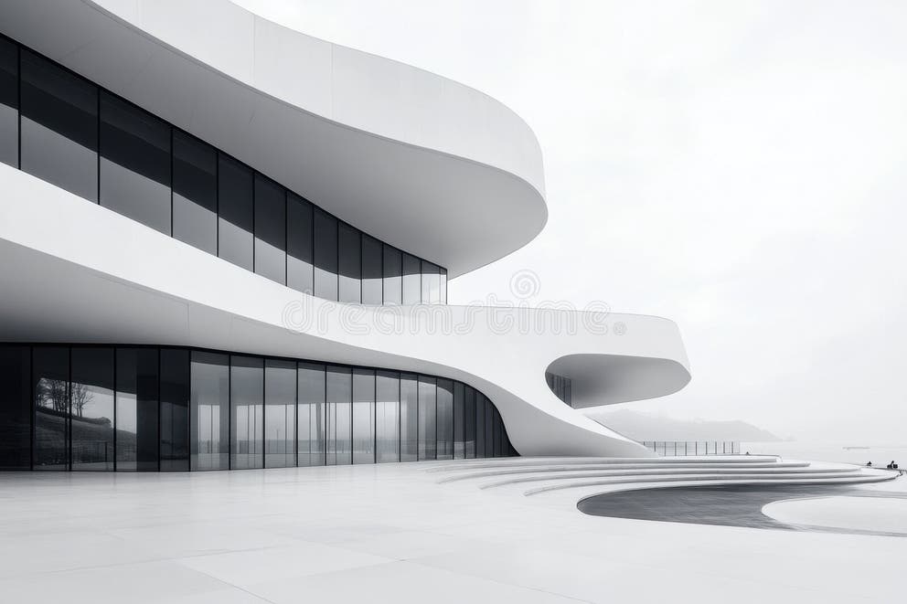 Modern Architectural Structure with Sweeping Curves and Large Glass ...