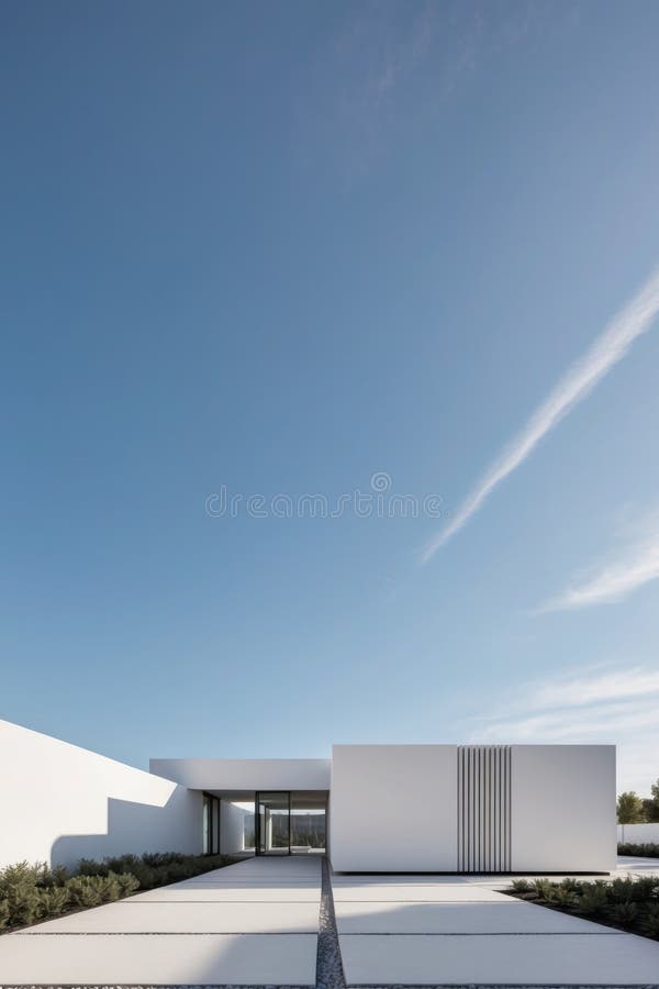 Modern Architectural Structure Under a Clear Blue Sky in a Landscaped ...