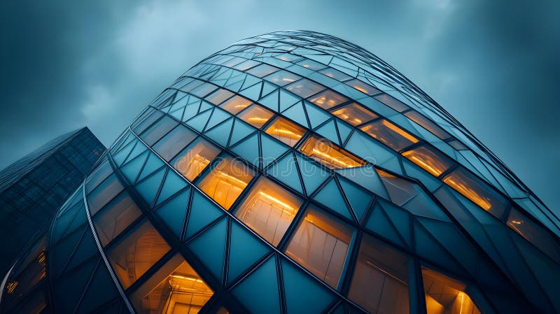 A Modern Architectural Structure with a Unique Glass Design and Warm ...