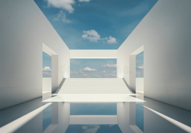 Modern Architectural Structure with White Open Walls and Large ...