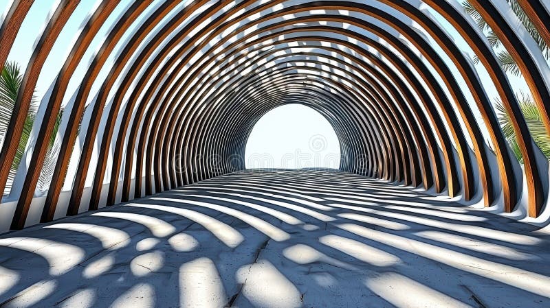Modern Architectural Structure with Wooden Arches Creating Shadows and ...