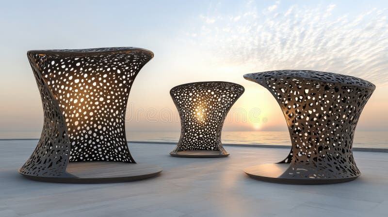 Modern Architectural Structures by the Ocean at Sunset Stock ...