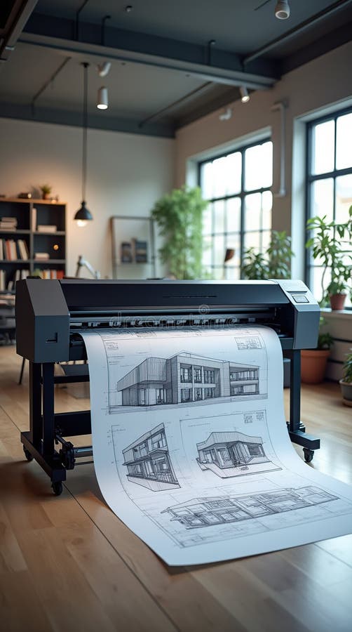 Modern Architectural Studio Featuring High-Tech Printer Producing ...