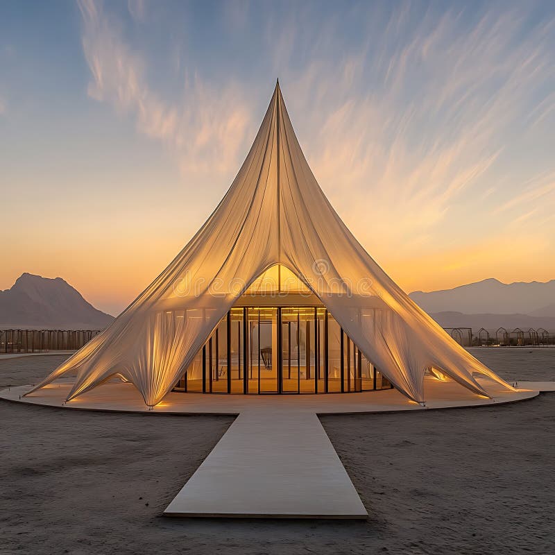 Modern Architectural Tent Structure Under a Sunset Sky Stock ...