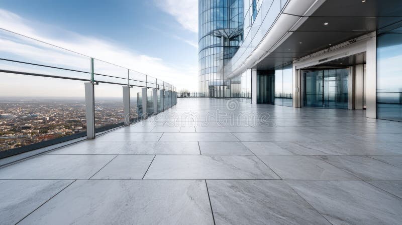 Modern Architectural Terrace Features Empty Marble Floor with City ...