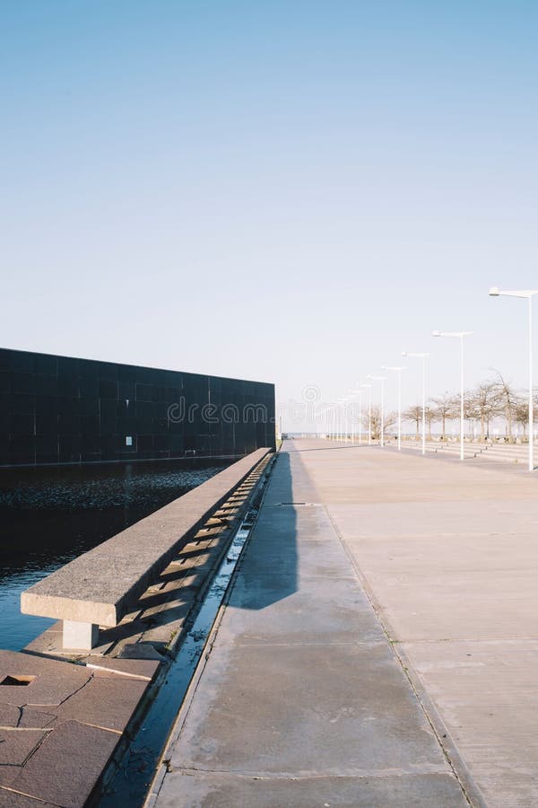 Modern Architectural Walkway with Water Feature. Stock Image - Image of ...