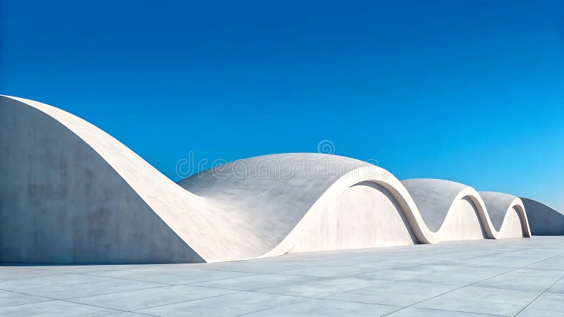 Modern Architectural Wave Design with a Clear Blue Sky Background Stock ...