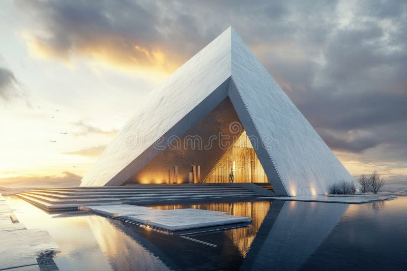 Modern Architectural Wonder with Stunning Reflection at Sunset in an ...