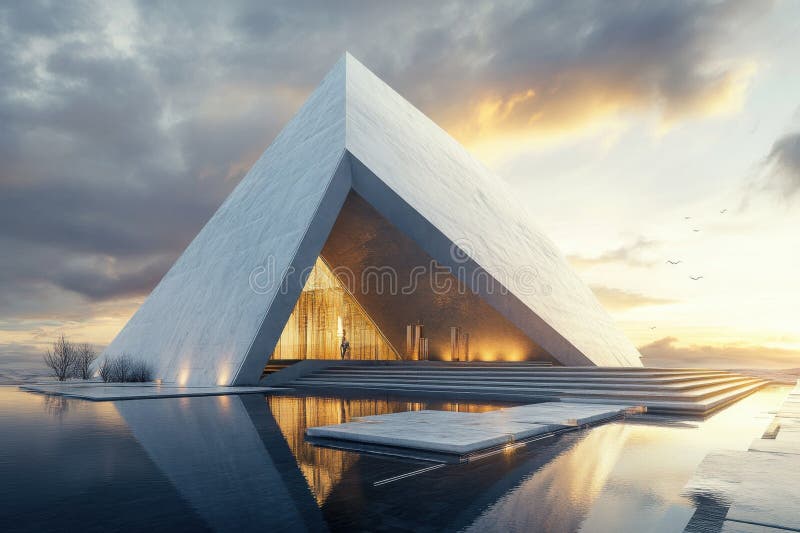 Modern Architectural Wonder with Stunning Reflection at Sunset in an ...