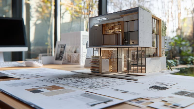 Modern Architectural Workshop with Material Samples and Mood Boards ...