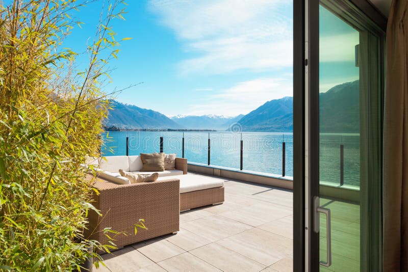 Modern Architecture, Beautiful Terrace Stock Photo - Image of lake ...