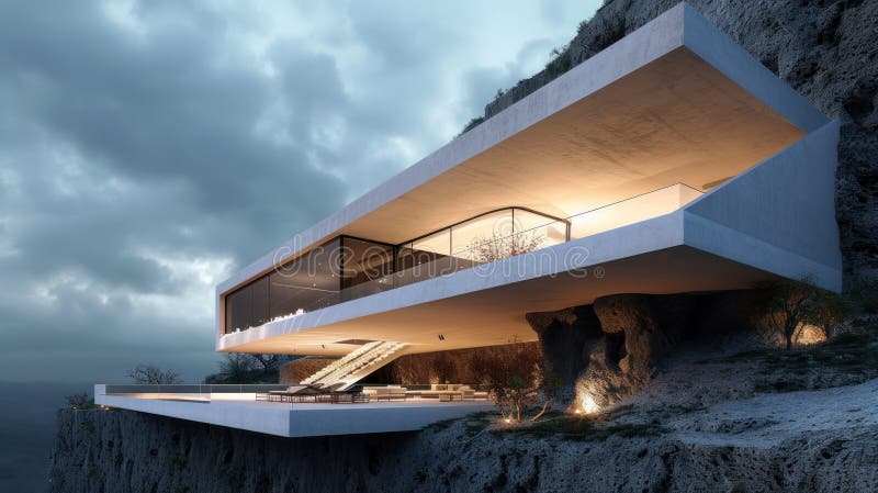 Modern Architecture Blending with Rugged Mountain Terrain Stock ...