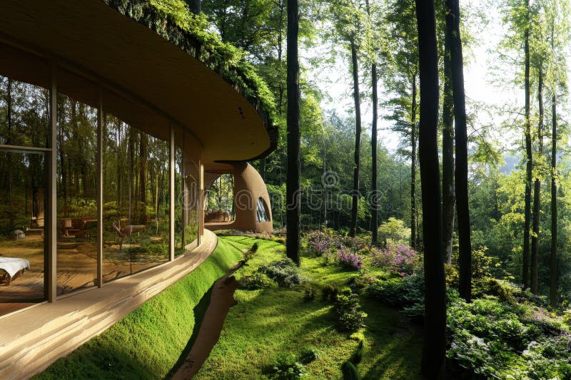 Modern Architecture Blends with Nature in a Serene Forest Setting Stock ...