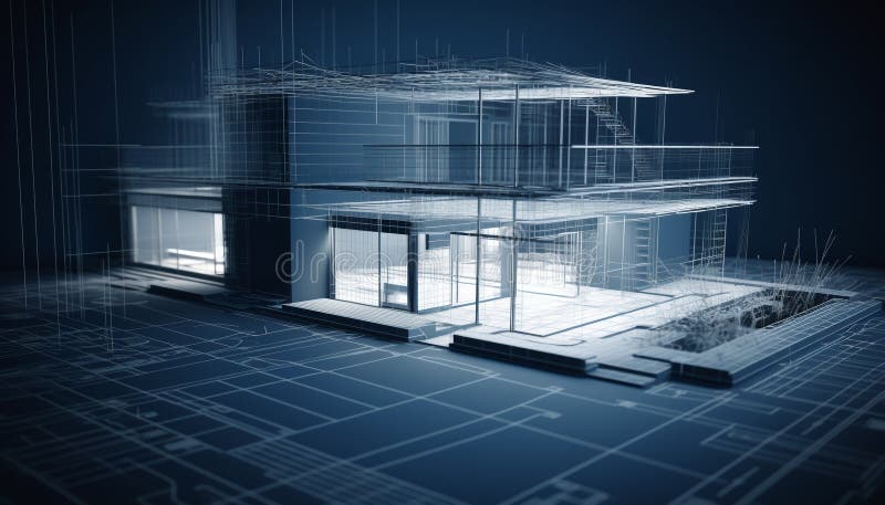 Modern Architecture Blueprint of a Futuristic Skyscraper, Digitally ...