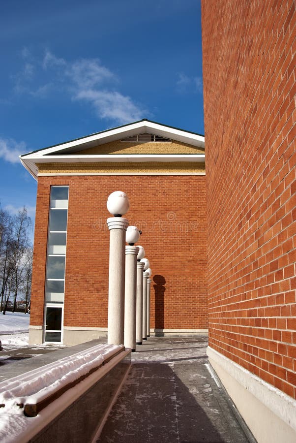 Modern Architecture Brick Wall and Columns with Lamps Stock Photo ...