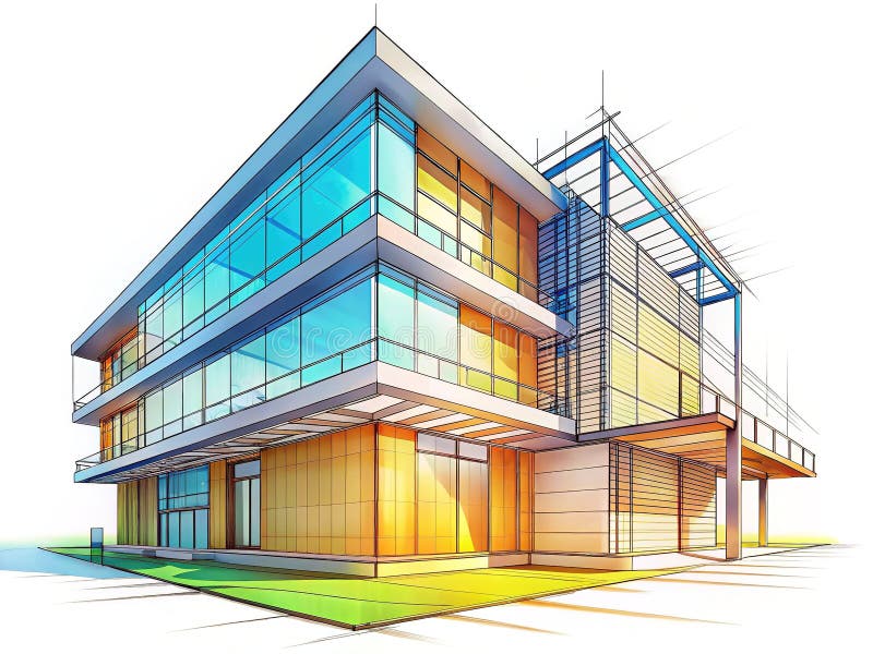 Modern Architecture Building Construction a Detailed Perspective Line ...