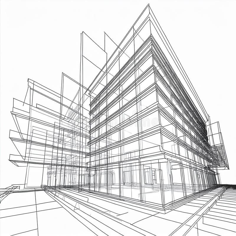 Modern Architecture Building Construction Perspective Design Sketch. AI ...