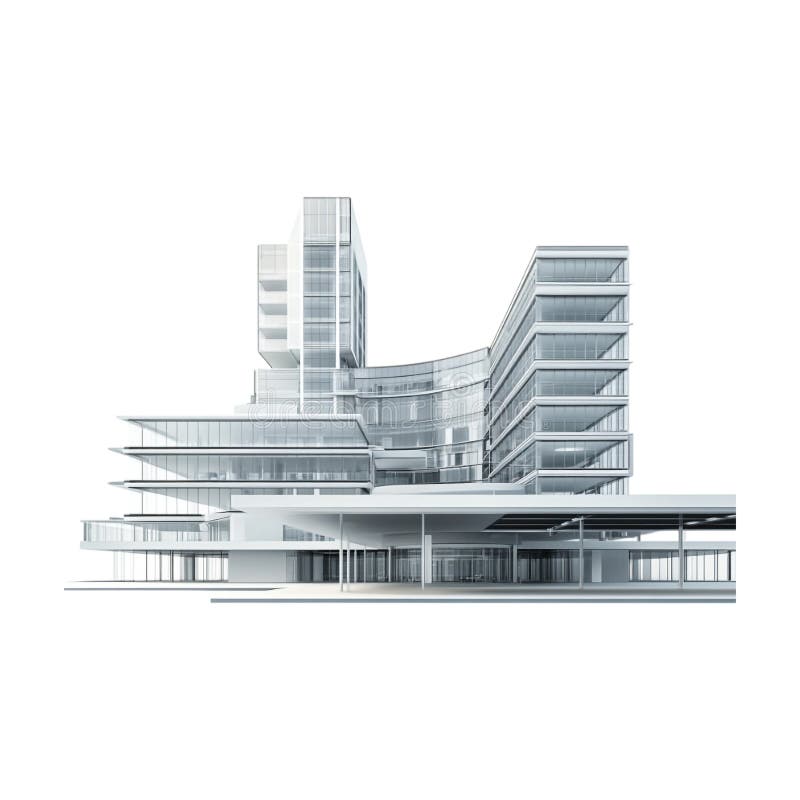 Modern Architecture Building Design 3D Model Rendering on Transparent ...
