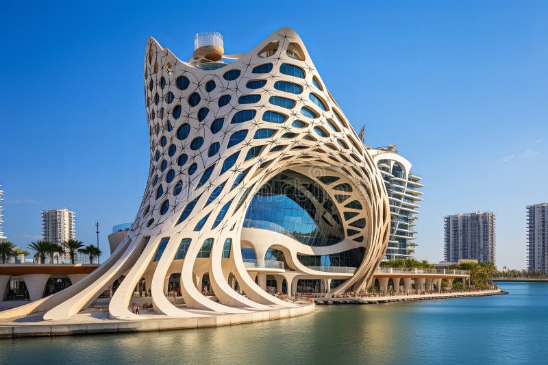 Modern Architecture Building Exterior City in Dubai Stock Illustration ...