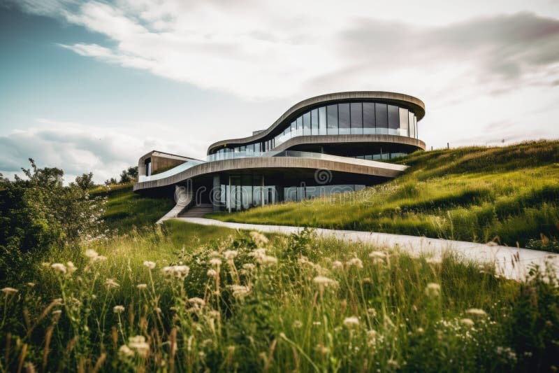 Modern Architecture. Building with a Grassy Elements. an Ecological ...