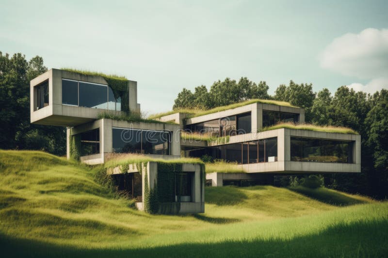 Modern Architecture. Building with a Grassy Elements. an Ecological ...