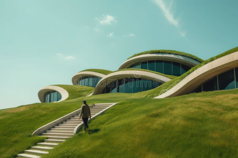 Modern Architecture. Building with a Grassy Elements. an Ecological ...
