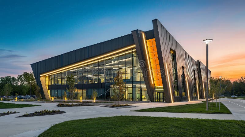 Modern Architecture Building with Large Glass Windows and Metal Panels ...
