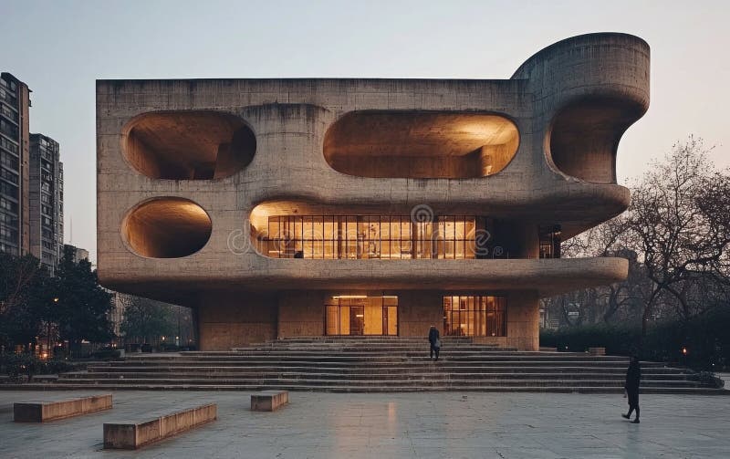 Modern Architecture Building with Unique Design Oval Windows Concrete ...