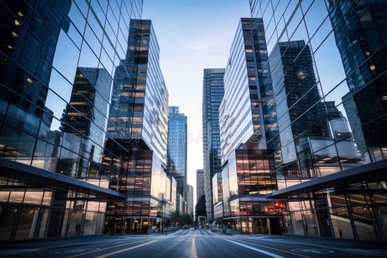 Modern Architecture in a Bustling Business District Stock Illustration ...