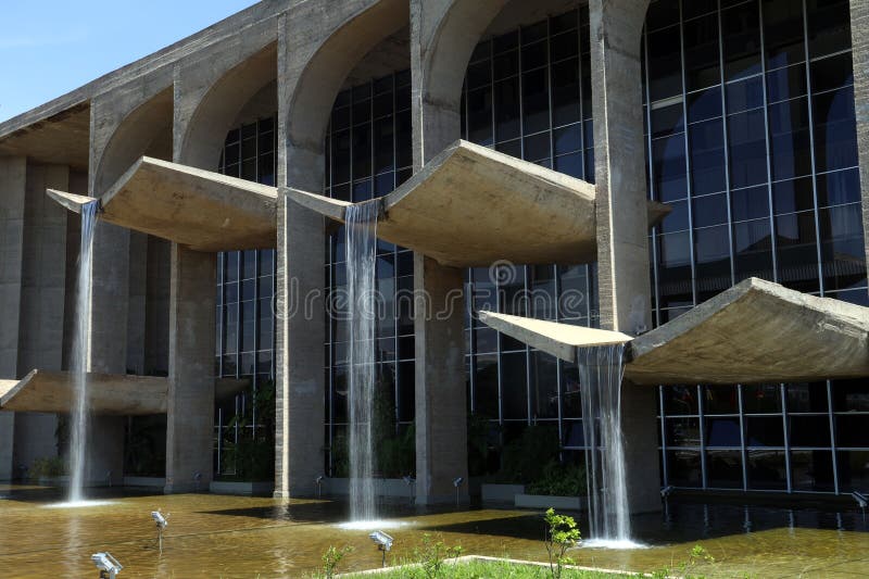 Modern Architecture with Cascading Water Features Stock Photo - Image ...