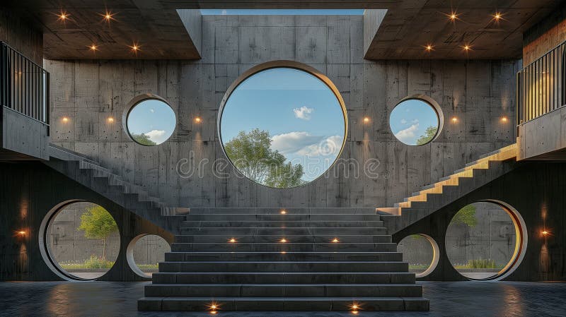 Modern Architecture with Circular Windows and Concrete Design Stock ...