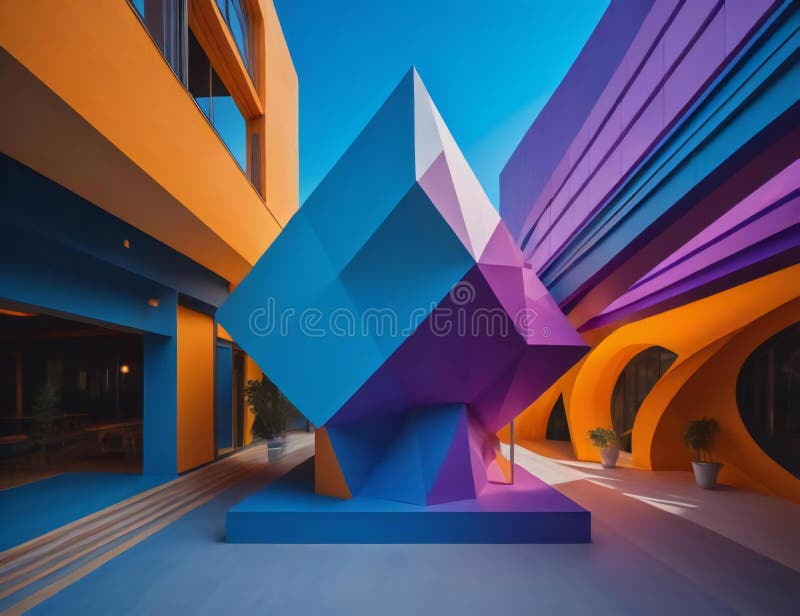 Modern Architecture. Colorful Building in the Evening Stock ...