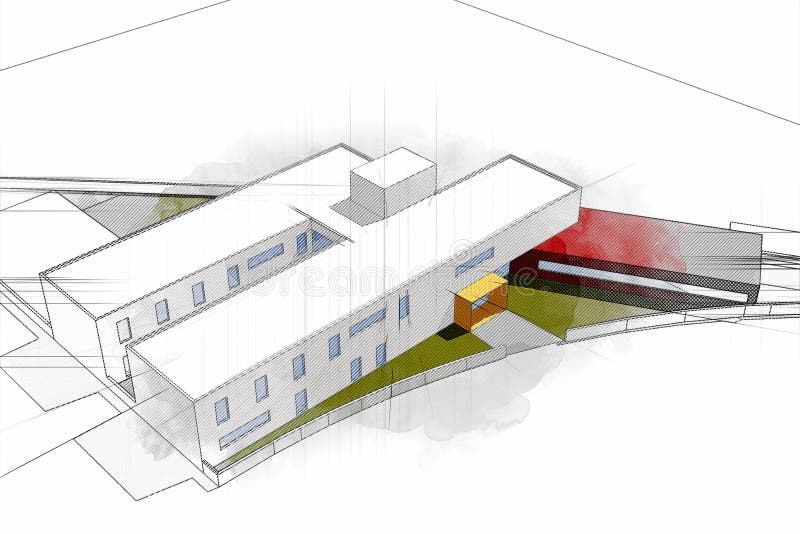 Modern Architecture Computer Generated Illustration Watercolor S Stock ...