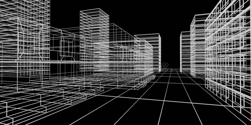 Modern Architecture Concept Sketch Wire Mesh 3d Visualization Render ...