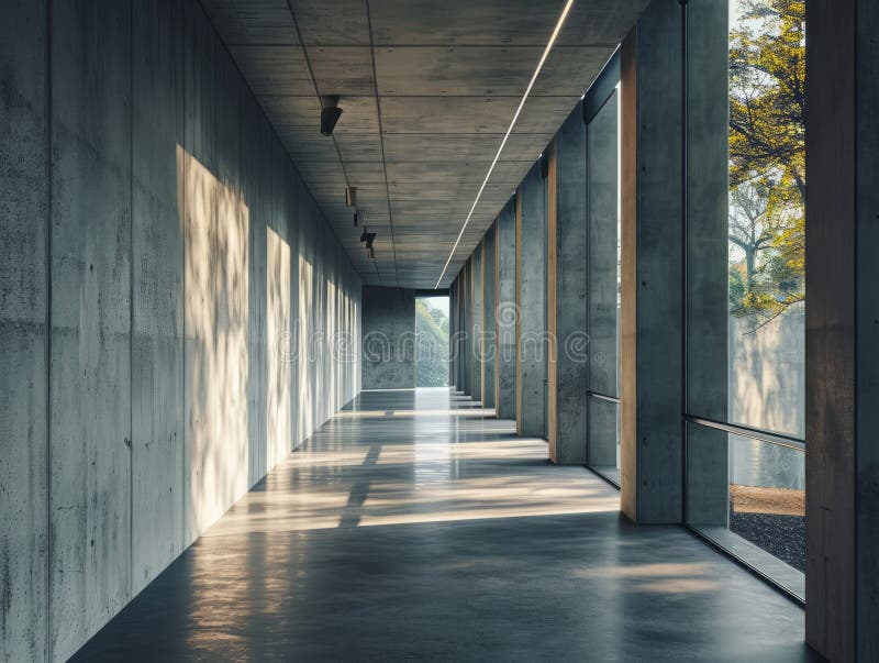 Modern Architecture, Concrete Corridor with Sunlight. 3d Rendering Mock ...