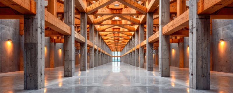 Modern Architecture with Concrete and Wood Beams, Structural Finish in ...