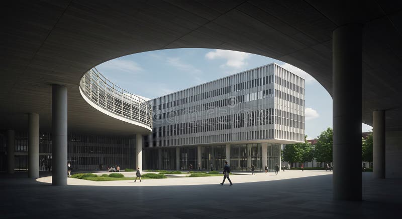 Modern Architecture: Courtyard and Concrete Canopy Stock Illustration ...