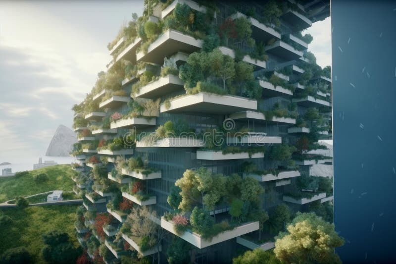 Modern Architecture, Covered with Moss and Plants. Generative Ai Stock ...