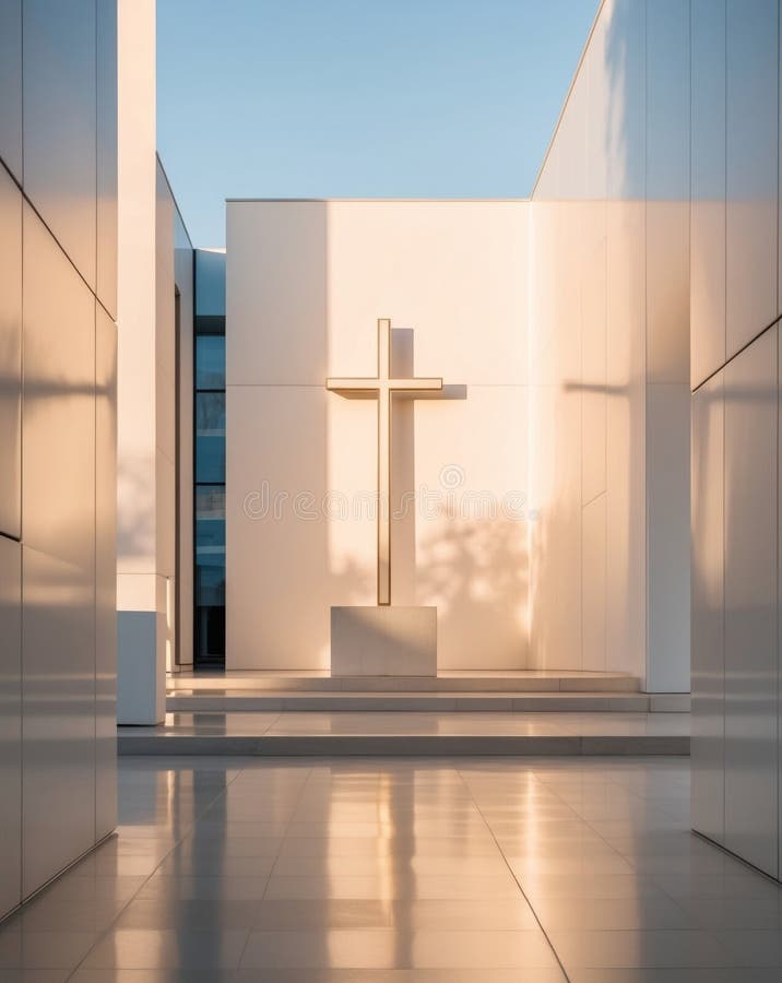 Modern Architecture with Cross and Sunlight Reflection. Stock Photo ...