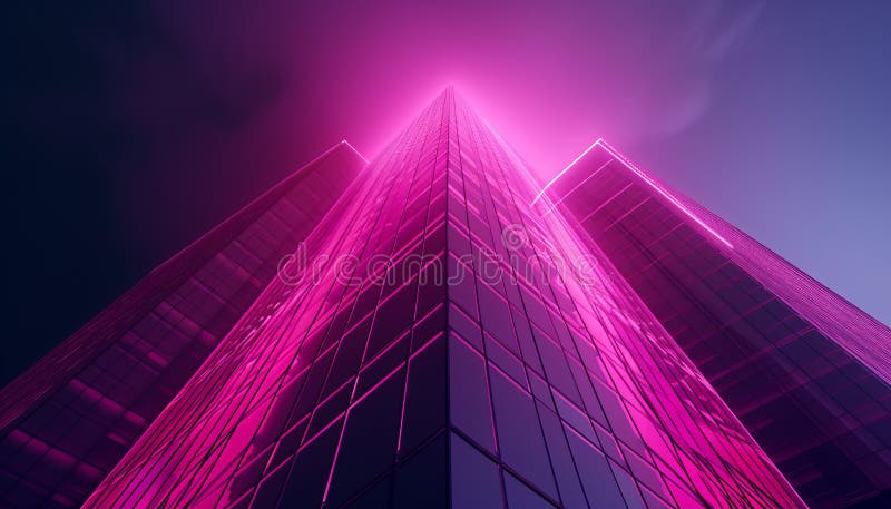 Modern Architecture Design with Bright Pink Skyscraper Illuminated at ...