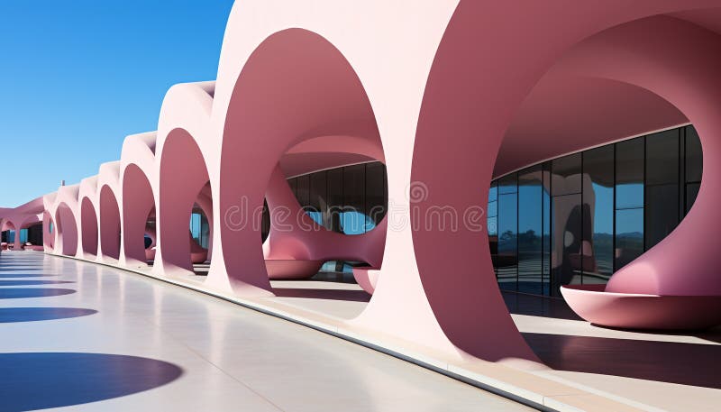 Modern Architecture Design with Bright Pink Skyscraper Illuminated at ...