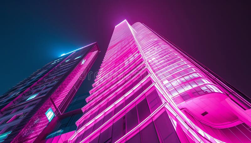 Modern Architecture Design with Bright Pink Skyscraper Illuminated at ...