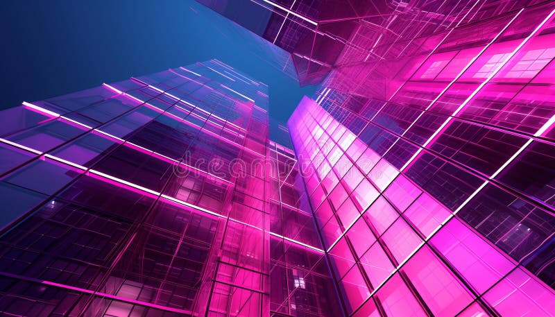 Modern Architecture Design with Bright Pink Skyscraper Illuminated at ...