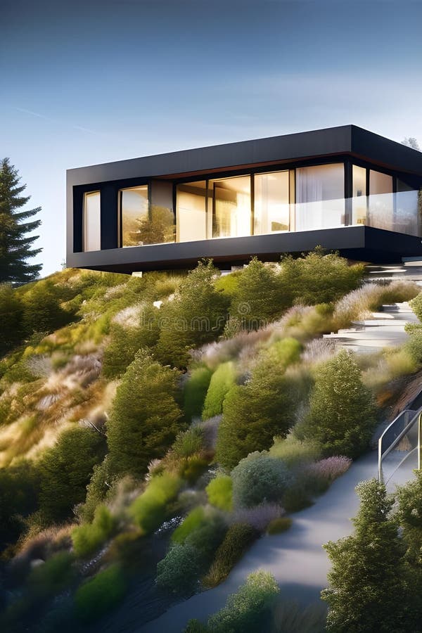 Modern Architecture Design Illustration - Modern Villa in Nature Stock ...