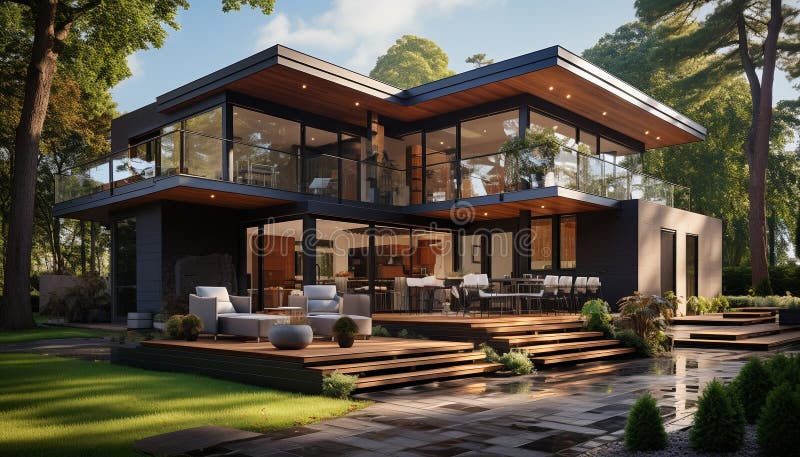 Modern Architecture Design Outdoors with Grass Table, Luxury Building ...