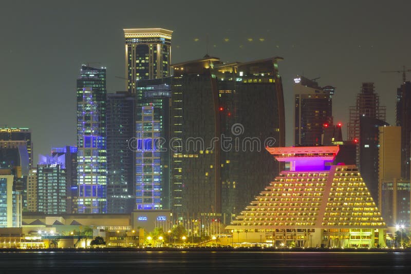 Modern Architecture in Doha at Night Editorial Stock Photo - Image of ...