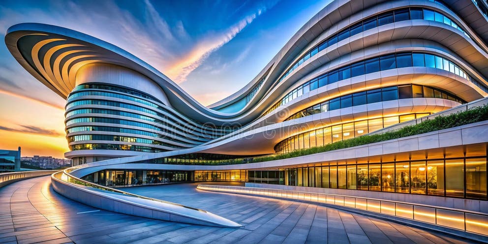 Modern Architecture Exploring Fluid Forms and Dynamic Lines in a Contemporary Cityscape Stock ...