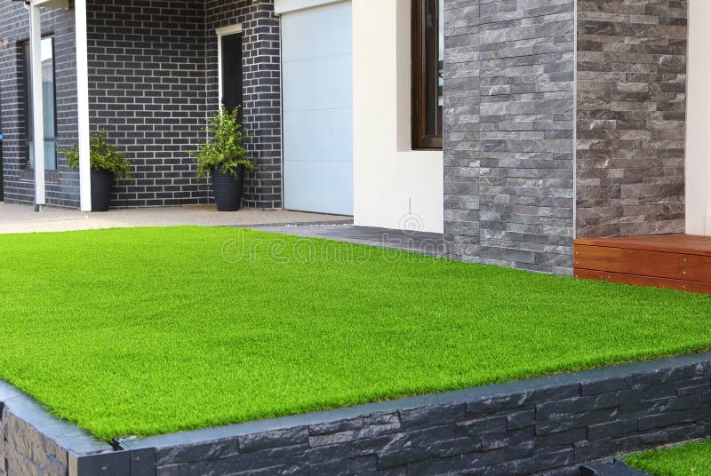 Modern Architecture Exterior Details with Artificial Grass Stock Photo ...