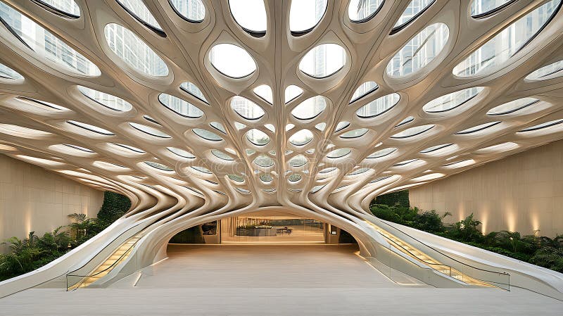 The Modern Architecture Features a Curved Structure and Skylights Above ...