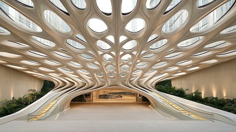 The Modern Architecture Features a Curved Structure and Skylights Above ...